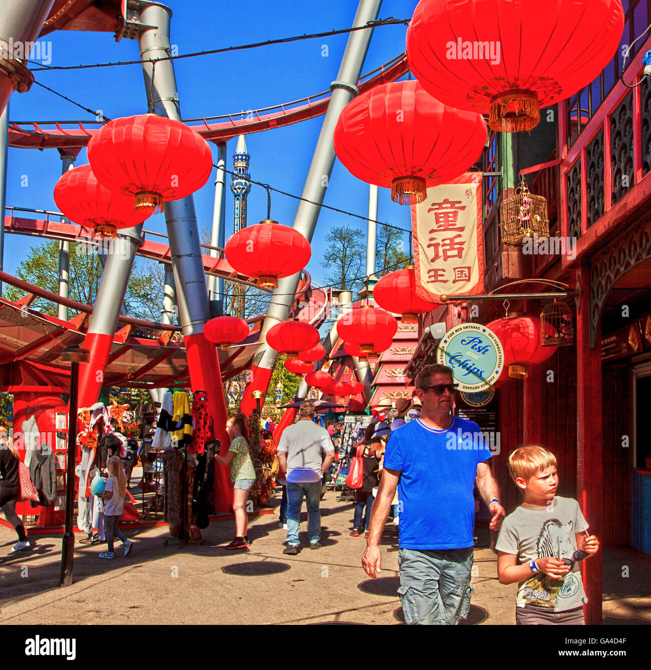 Copenhagen, Denmark: Chinese lanterns and roller coaster at Tivoli ...