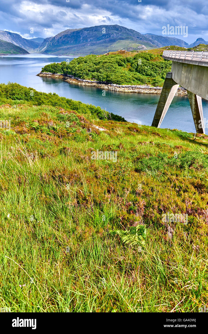 The Kylesku Bridge in northwest Scotland that crosses the Loch a ...
