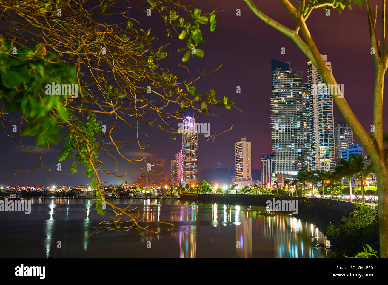 Cinta Costera, Panama City at Night, Republic of Panama, Central ...