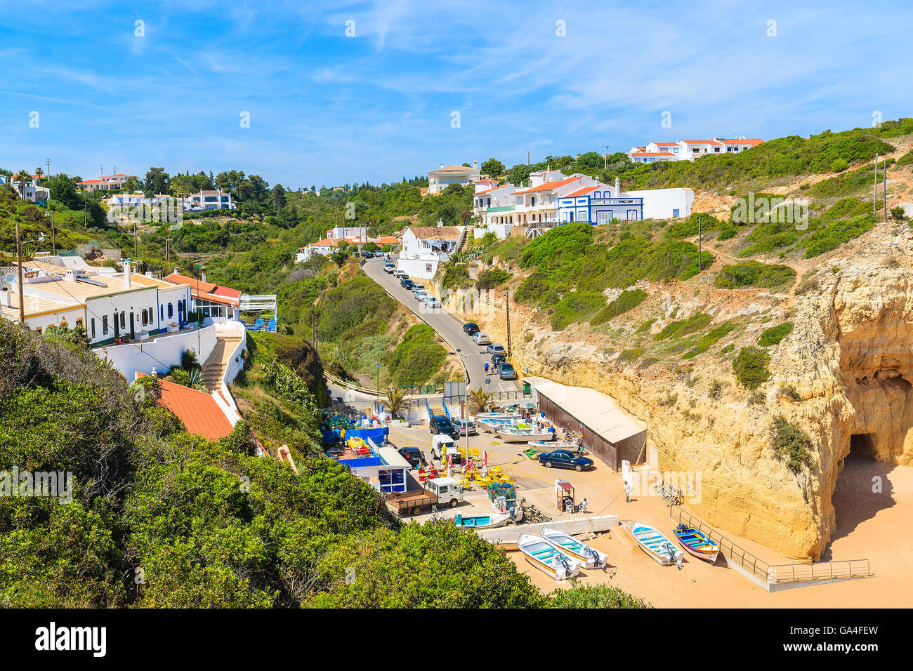 BENAGIL BEACH, PORTUGAL - MAY 11, 2015: view of Benagil fishing village ...