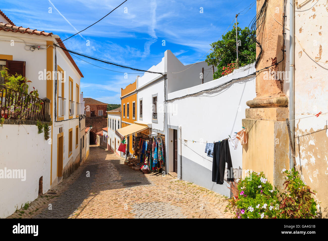SILVES TOWN, PORTUGAL - MAY 17, 2015: clothes hanging after washing on ...