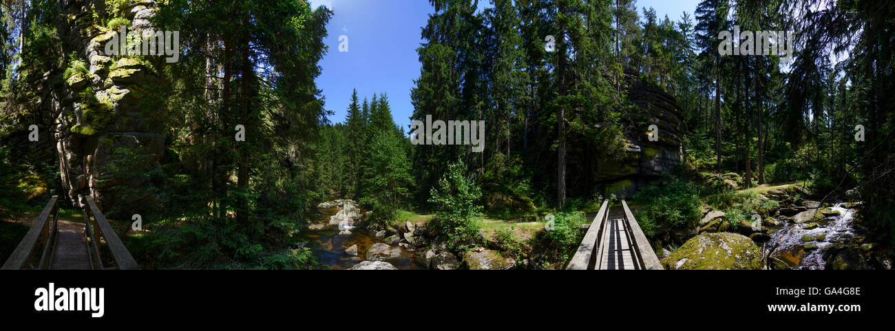 Arbesbach pedestrian bridge at waterfall Höllfall stream Großer Kamp at ...