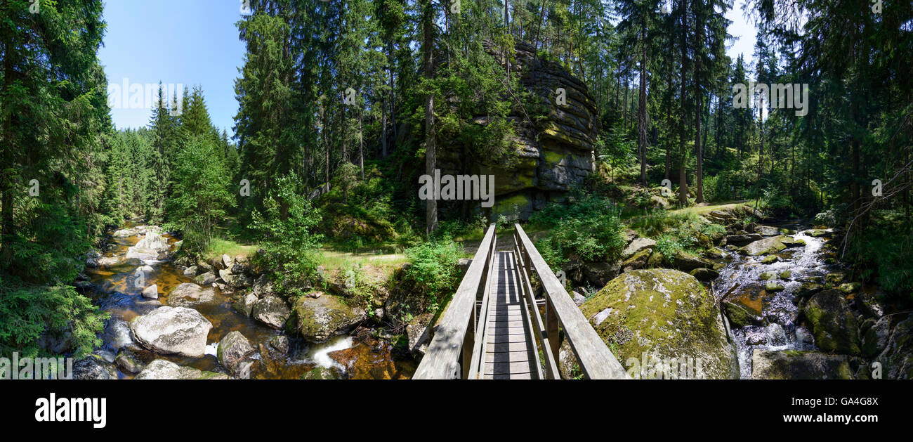 Arbesbach pedestrian bridge at waterfall Höllfall stream Großer Kamp at ...