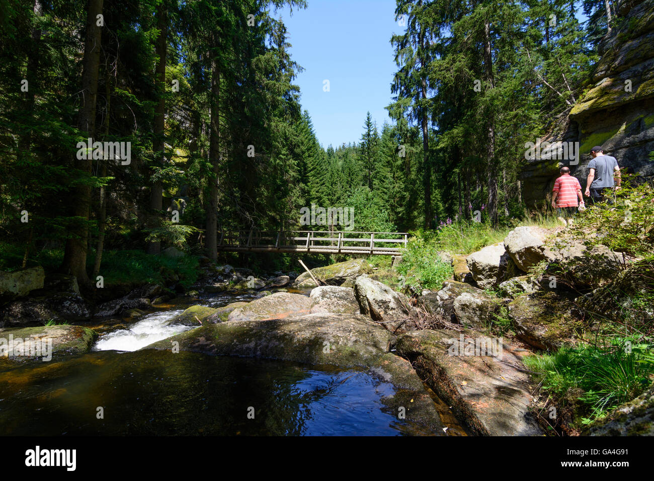 Arbesbach pedestrian bridge at waterfall Höllfall stream Großer Kamp at ...