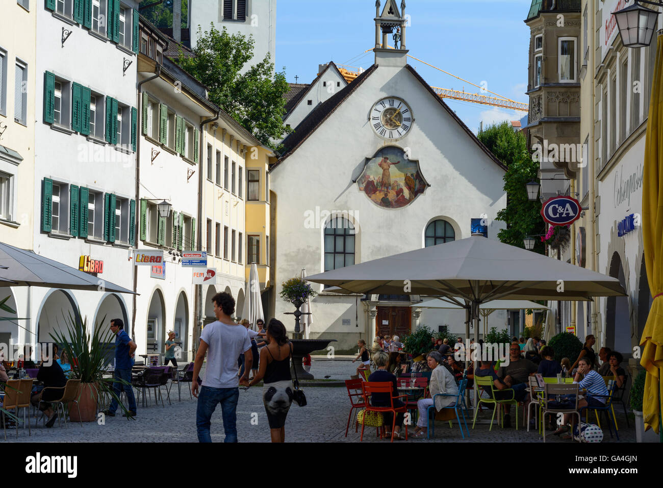 Feldkirch Market Square overlooking the St. John's Church Austria ...