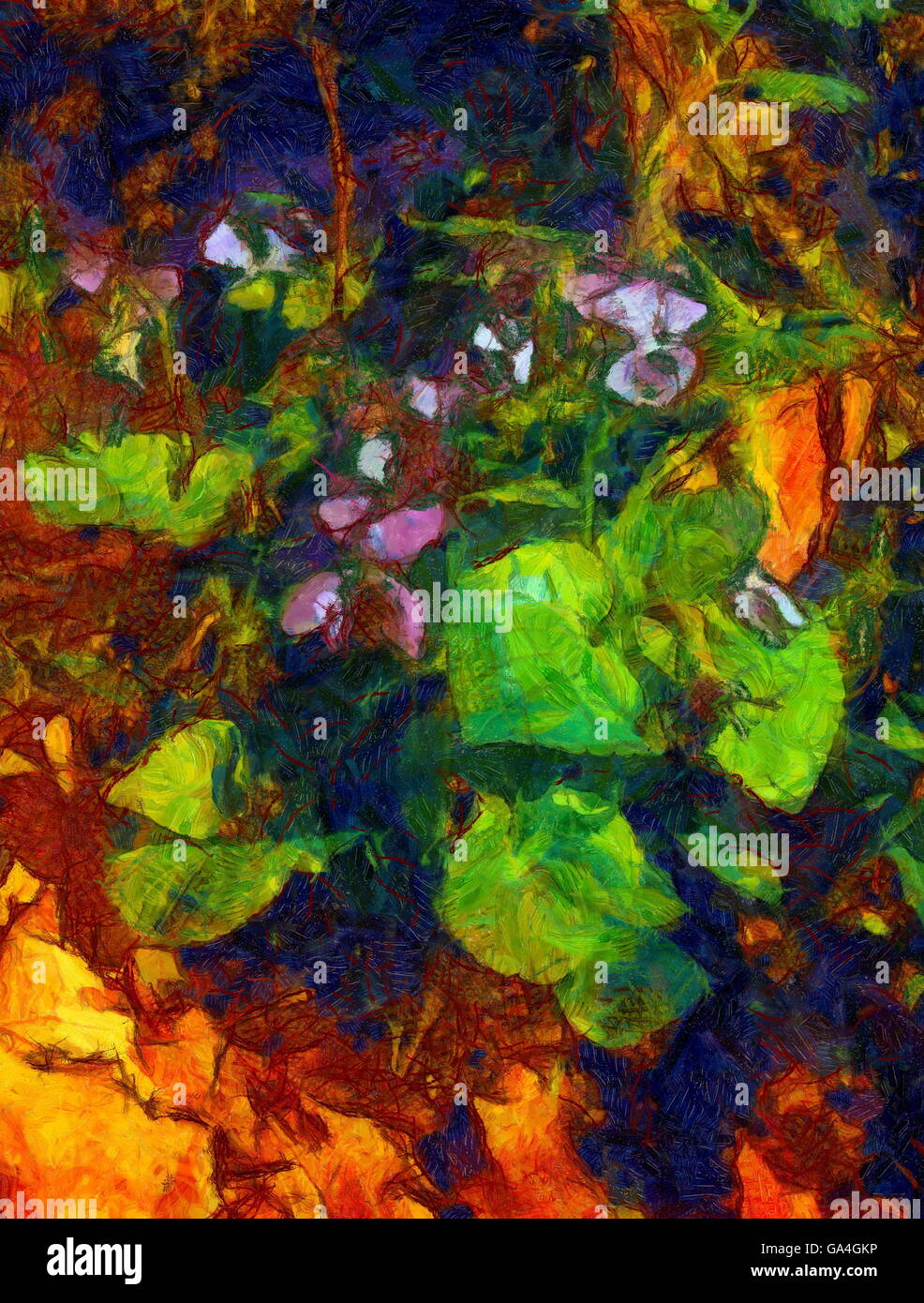 violet lily flower in garden, bright colorful painting Stock Photo - Alamy