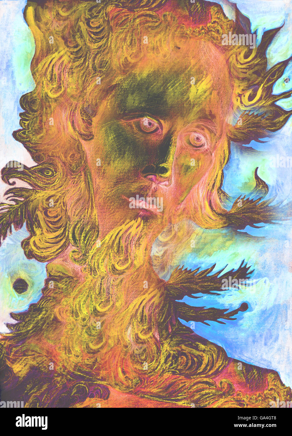 nature spirit - the wind prophet with feathers, drawing Stock Photo - Alamy