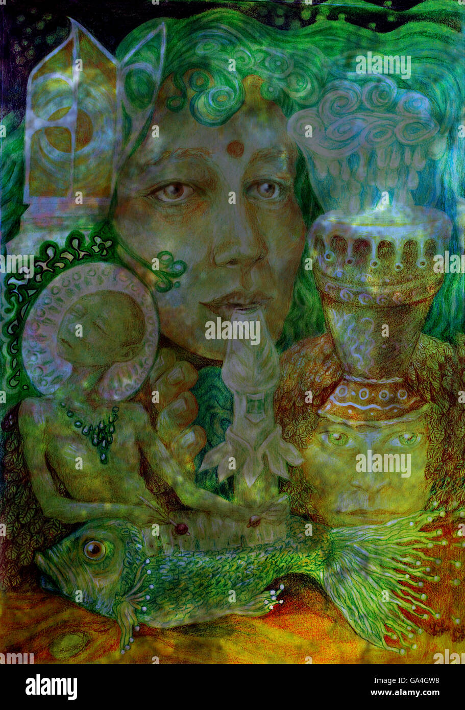 underwater jam session of fairy musicians, drawing Stock Photo - Alamy