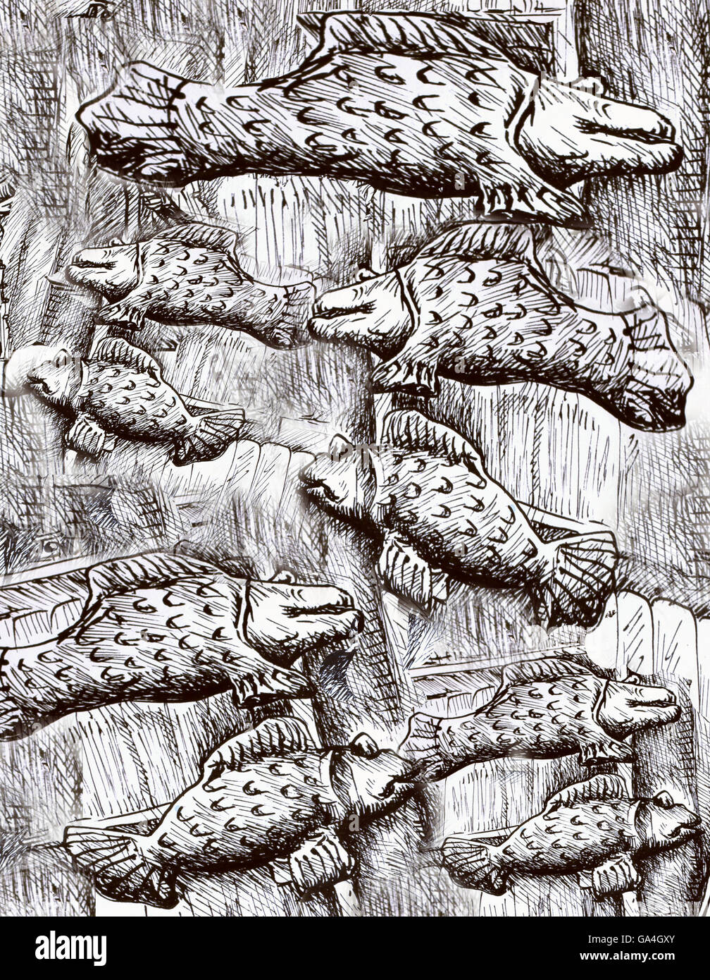 many black and white fishes, fish pattern drawing Stock Photo - Alamy