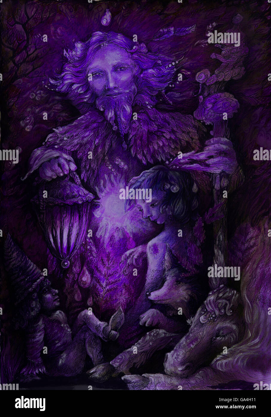 fairy guardian in night bringing light and fire of life Stock Photo - Alamy