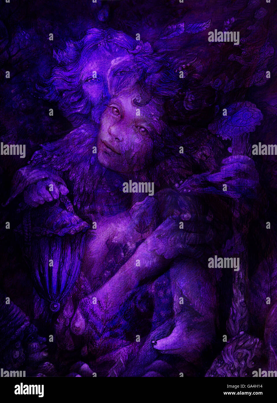 fairy elven beings at night, colorful illustration Stock Photo - Alamy