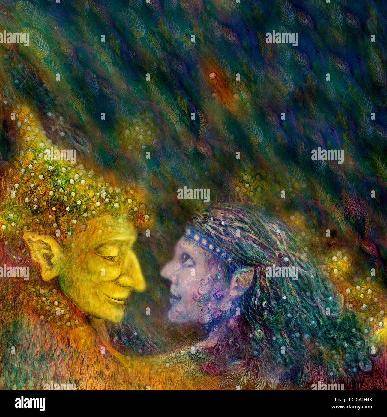 two beautiful fairies couple on abstract space background Stock Photo ...