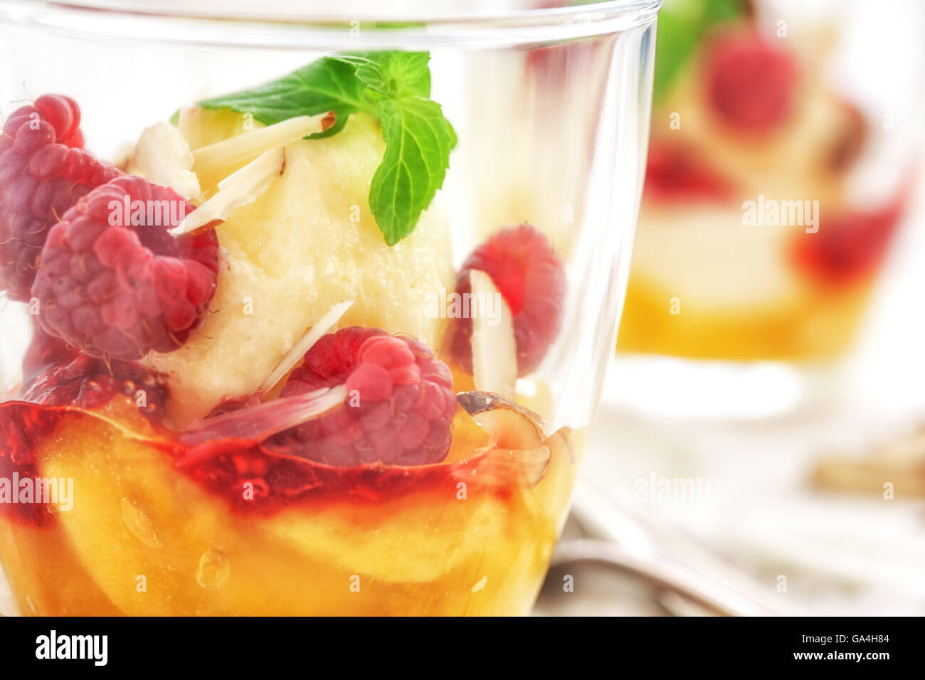 Peach Melba ice cream dessert close up Stock Photo - Alamy