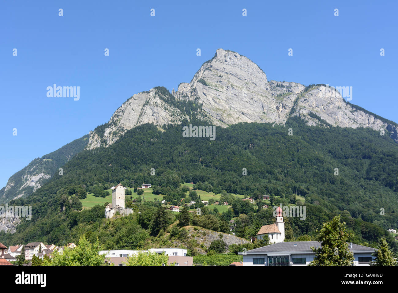 Sargans Sargans Castle and the town church before the summit Gonzen ...