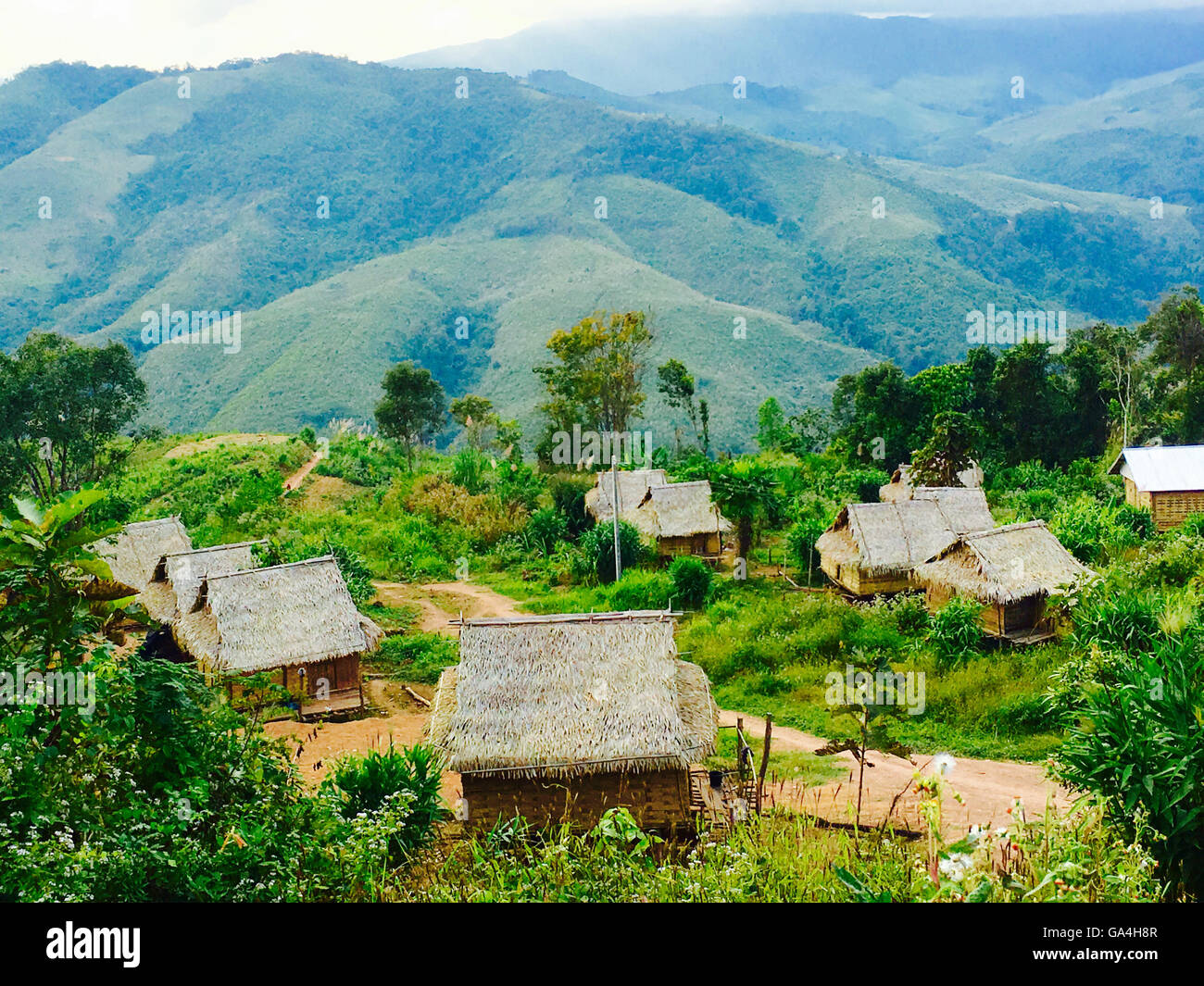 Viewpoints Local rural houses with mountains background in laos, asia ...