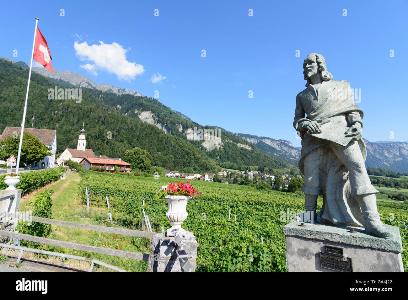 Jenins church, vineyard, monument of Henri Duc de Rohan Switzerland ...
