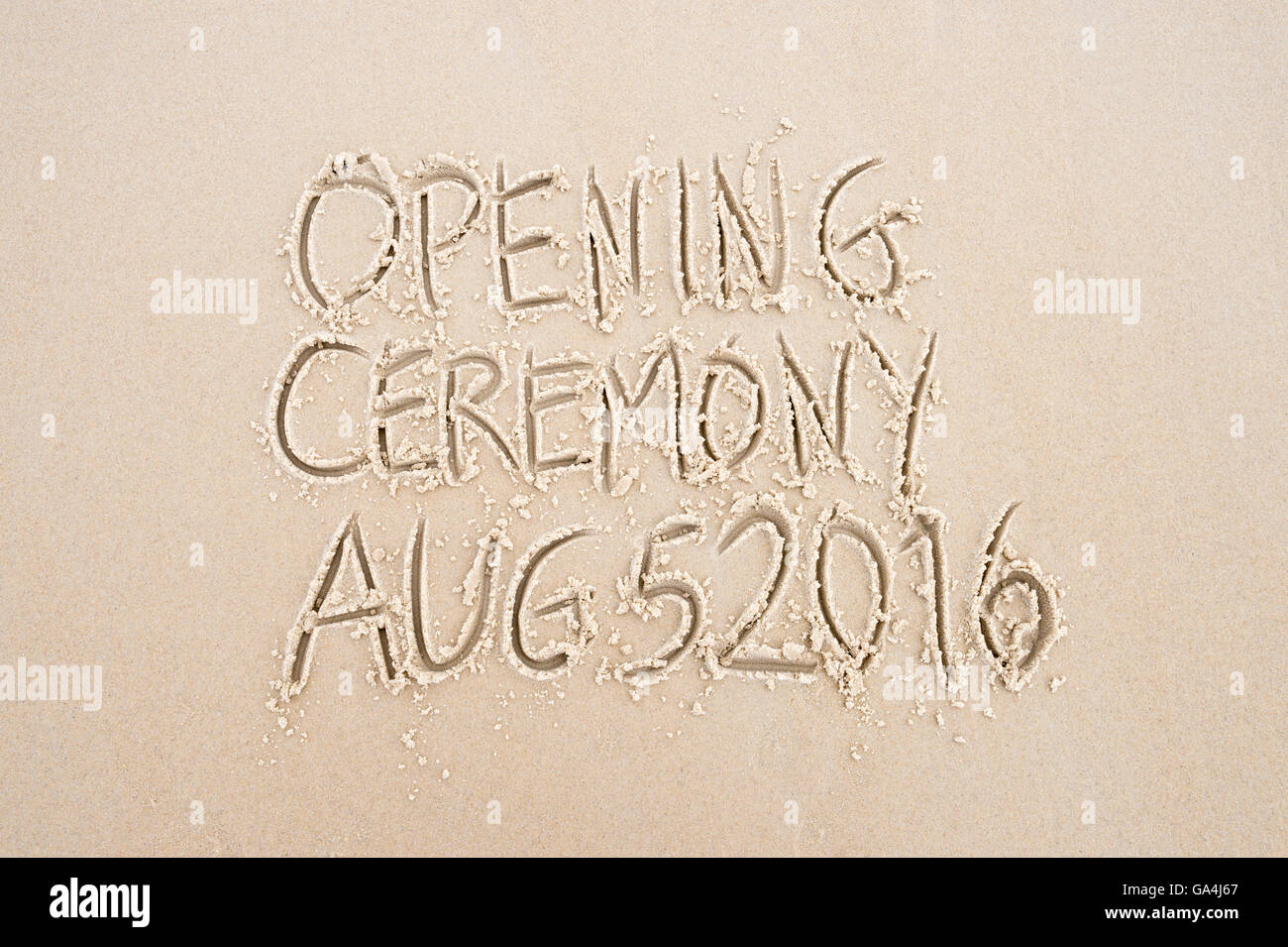 RIO DE JANEIRO - MARCH 20, 2016: Opening Ceremony message handwritten ...
