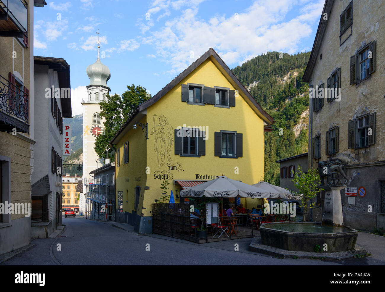 Thusis reformed church, Via Mala fountain Switzerland Graubünden ...