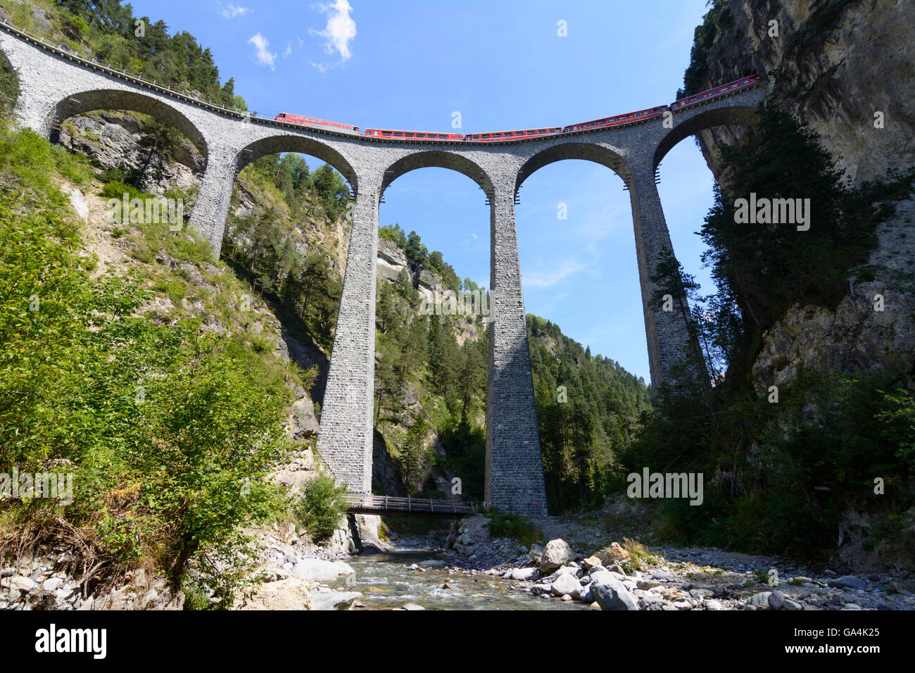 Filisur bridge Landwasserviadukt of the Albulabahn over stream ...