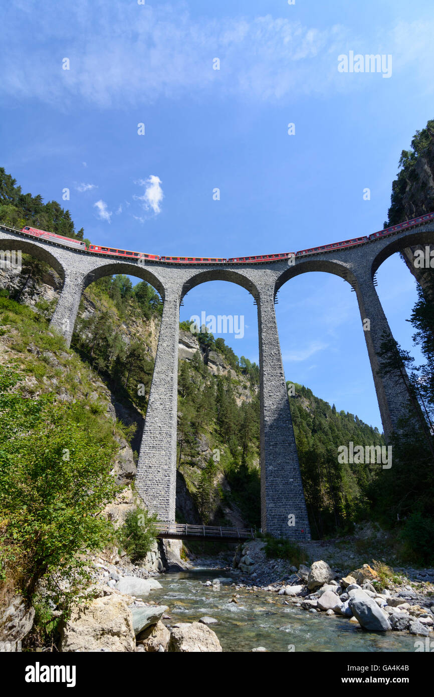 Filisur bridge Landwasserviadukt of the Albulabahn over stream ...