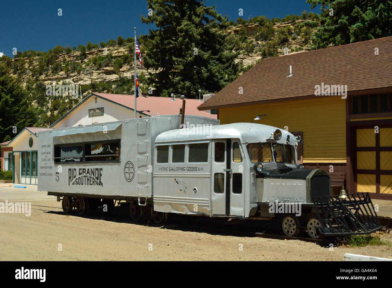 Galloping Goose Historical Society of Dolores railroad train outside ...