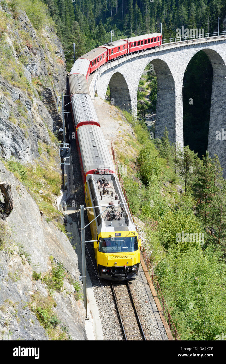 Filisur bridge Landwasserviadukt of the Albulabahn over stream ...