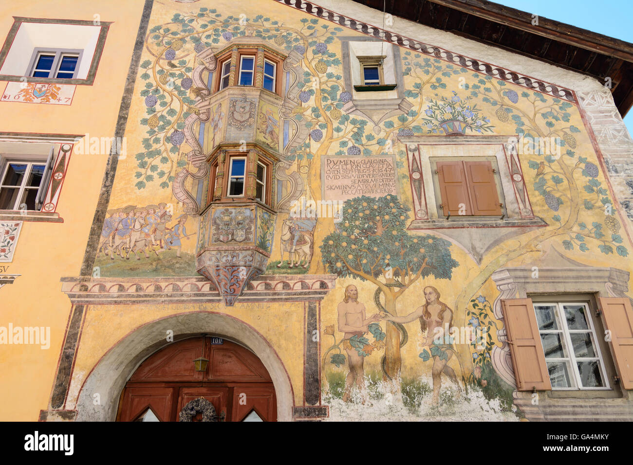 Ardez House decorated with sgraffito with representation Fall of Man ...