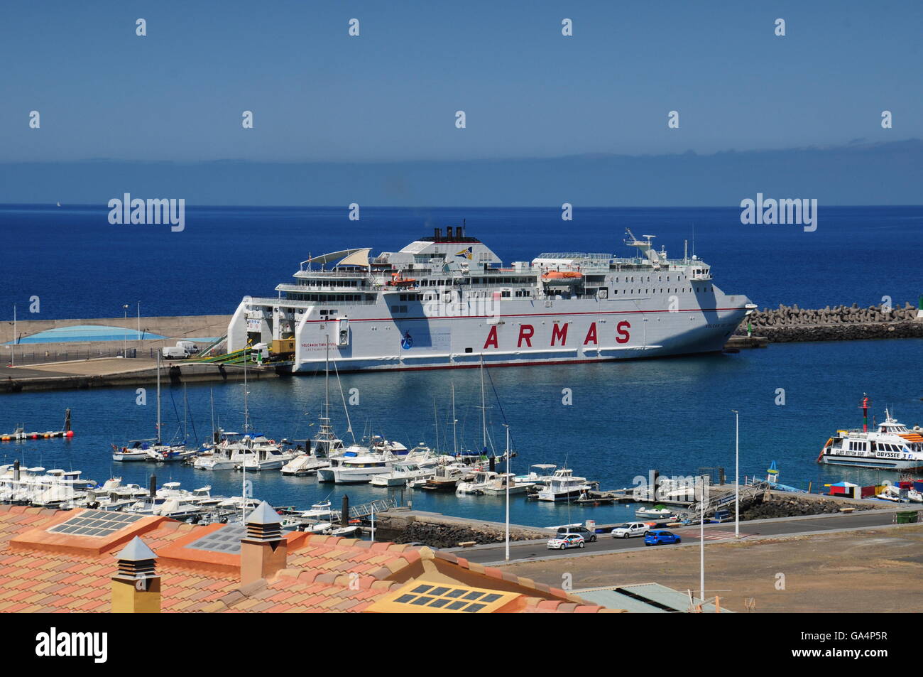 The ferry at the port of Morro Jable, ship, transport, transportation ...