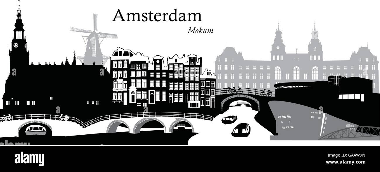 Vector illustration of the skyline of Amsterdam, Netherlands Stock ...