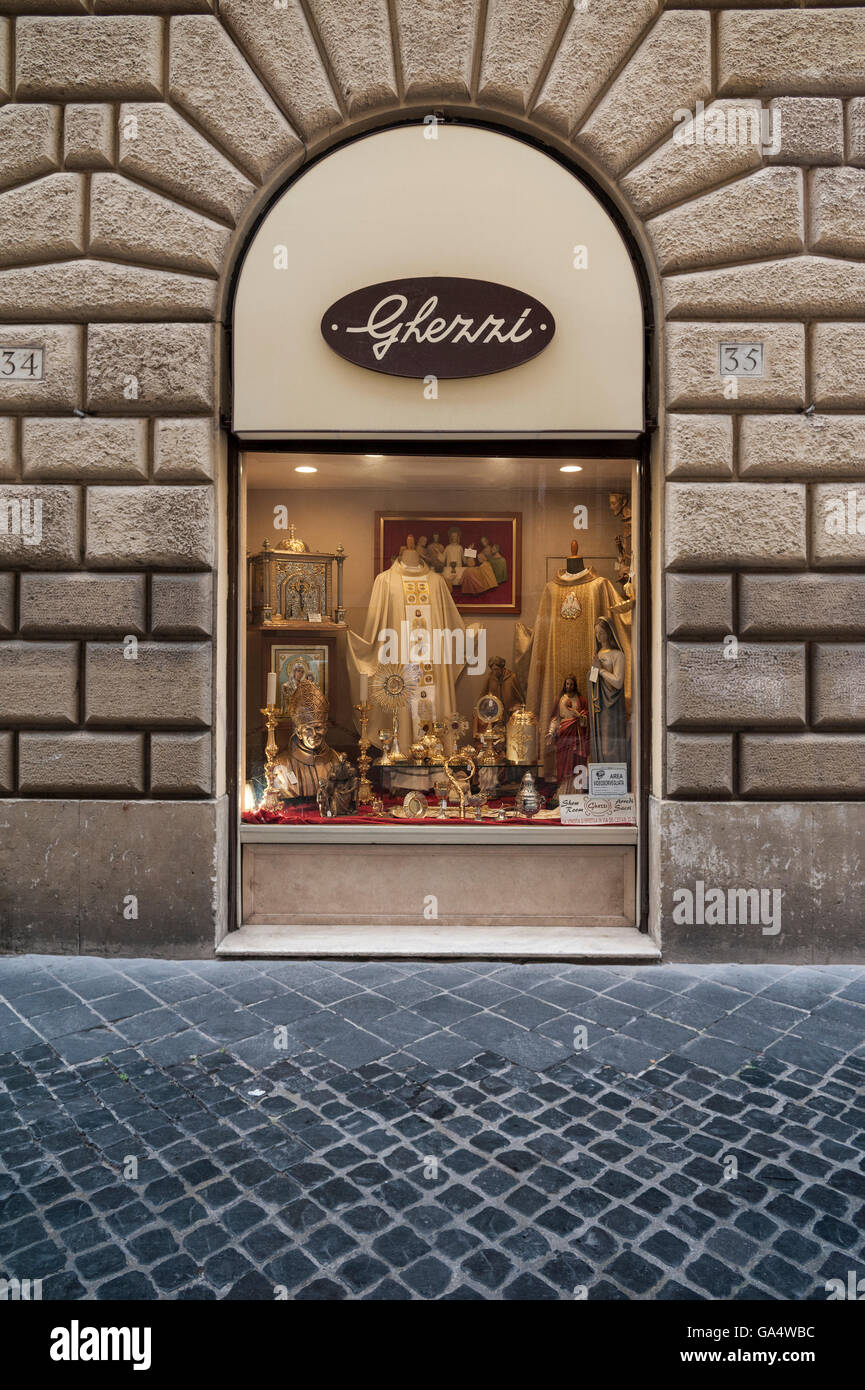 Shop window display which sells religious vestments & paraphernalia to ...