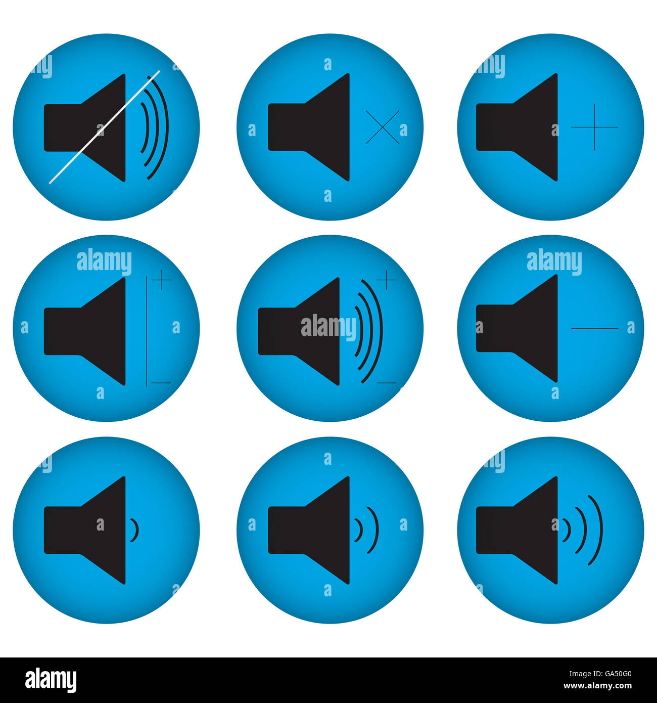 Controls sound set flat round. Sound icon and volume button. Vector ...