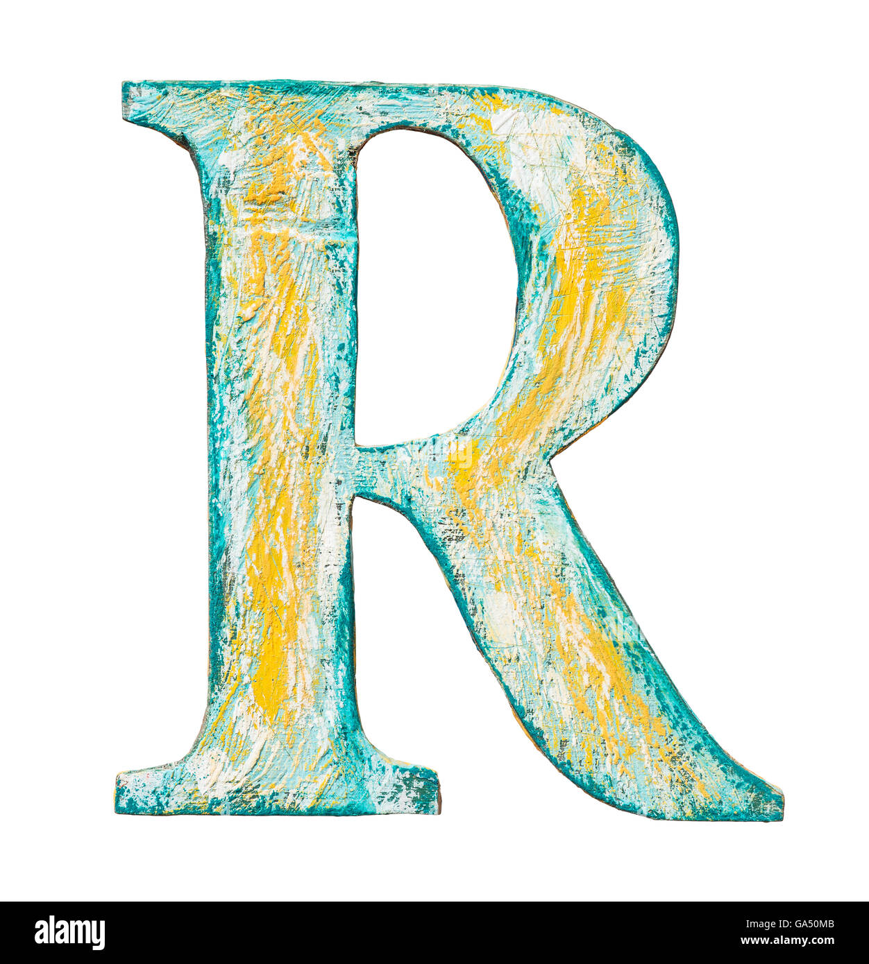 Colorful grungy handmade alphabet letter. Made of wood covered with ...