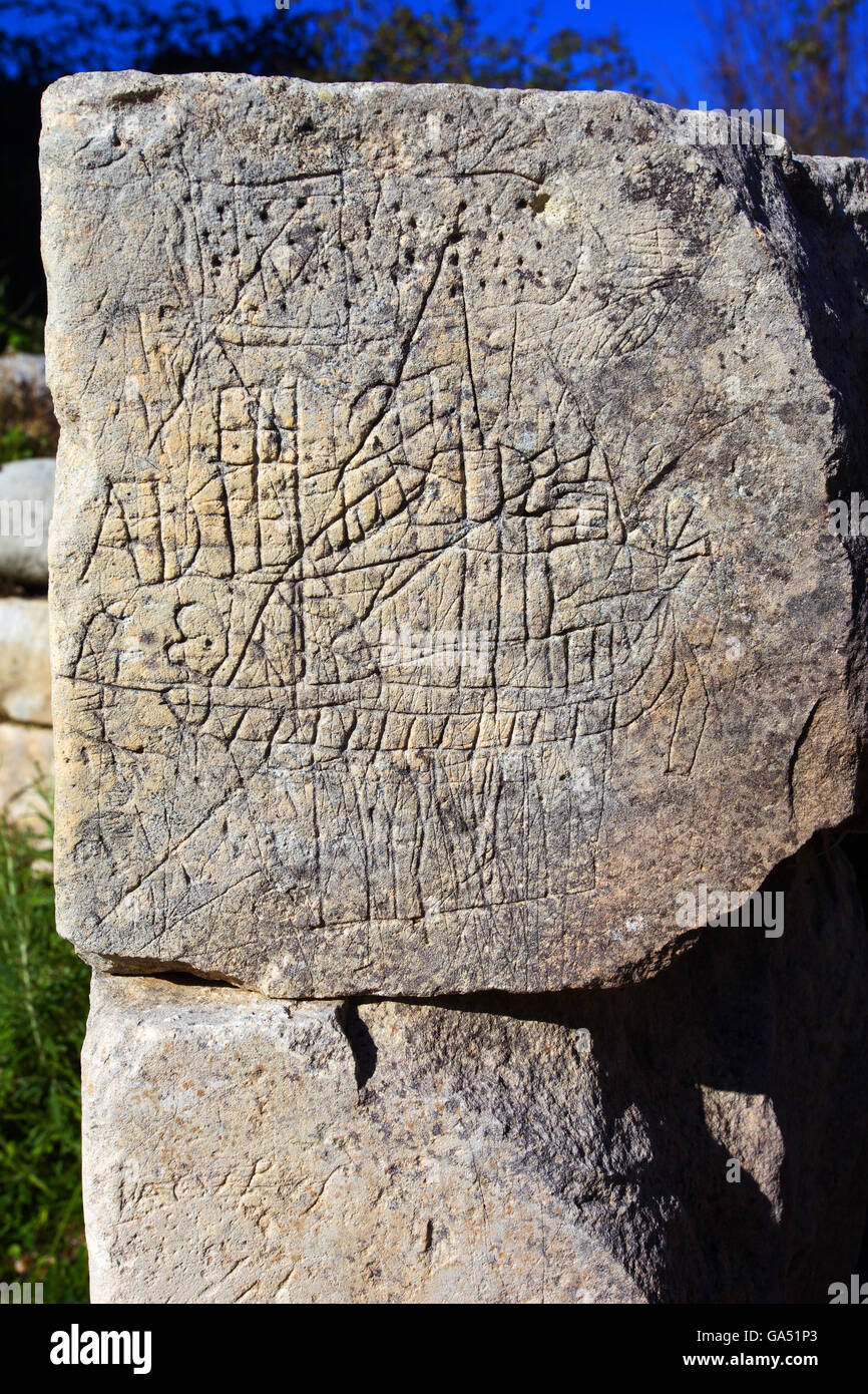 Noto Ancient, prison of medieval castle, drawings by prisoners on the ...