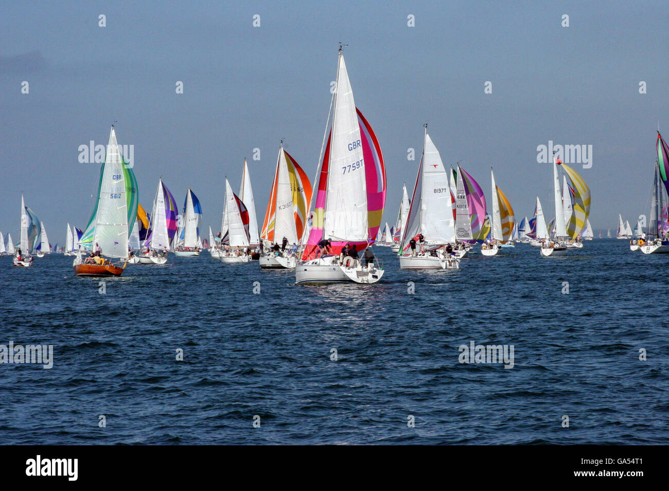 The Isle of Wight Round the Island Yacht Race. Sea of Sails Stock Photo ...