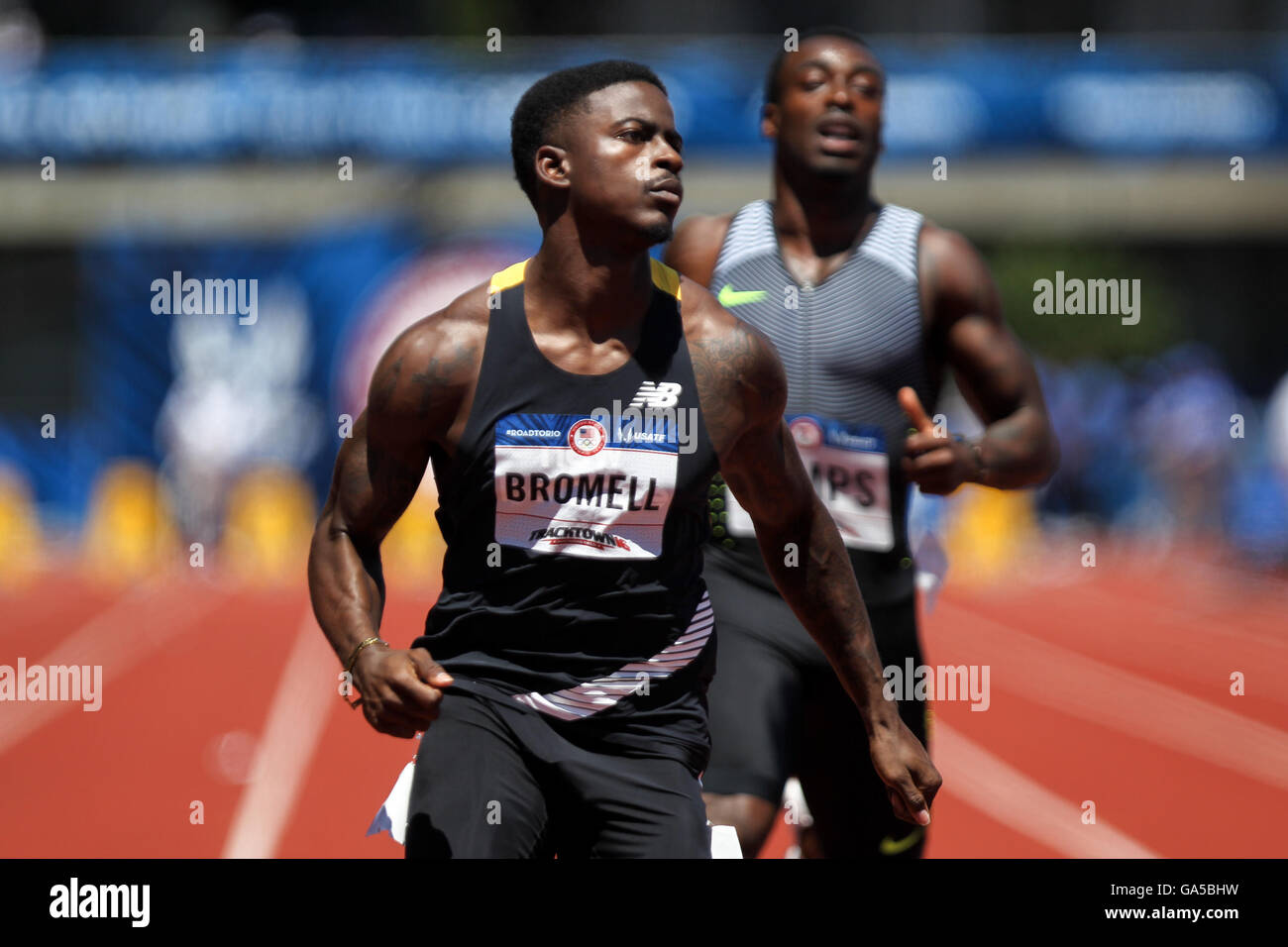 Eugene, Oregon, UK. 2nd July, 2016. TRAYVON BROMELL wins his heat with ...