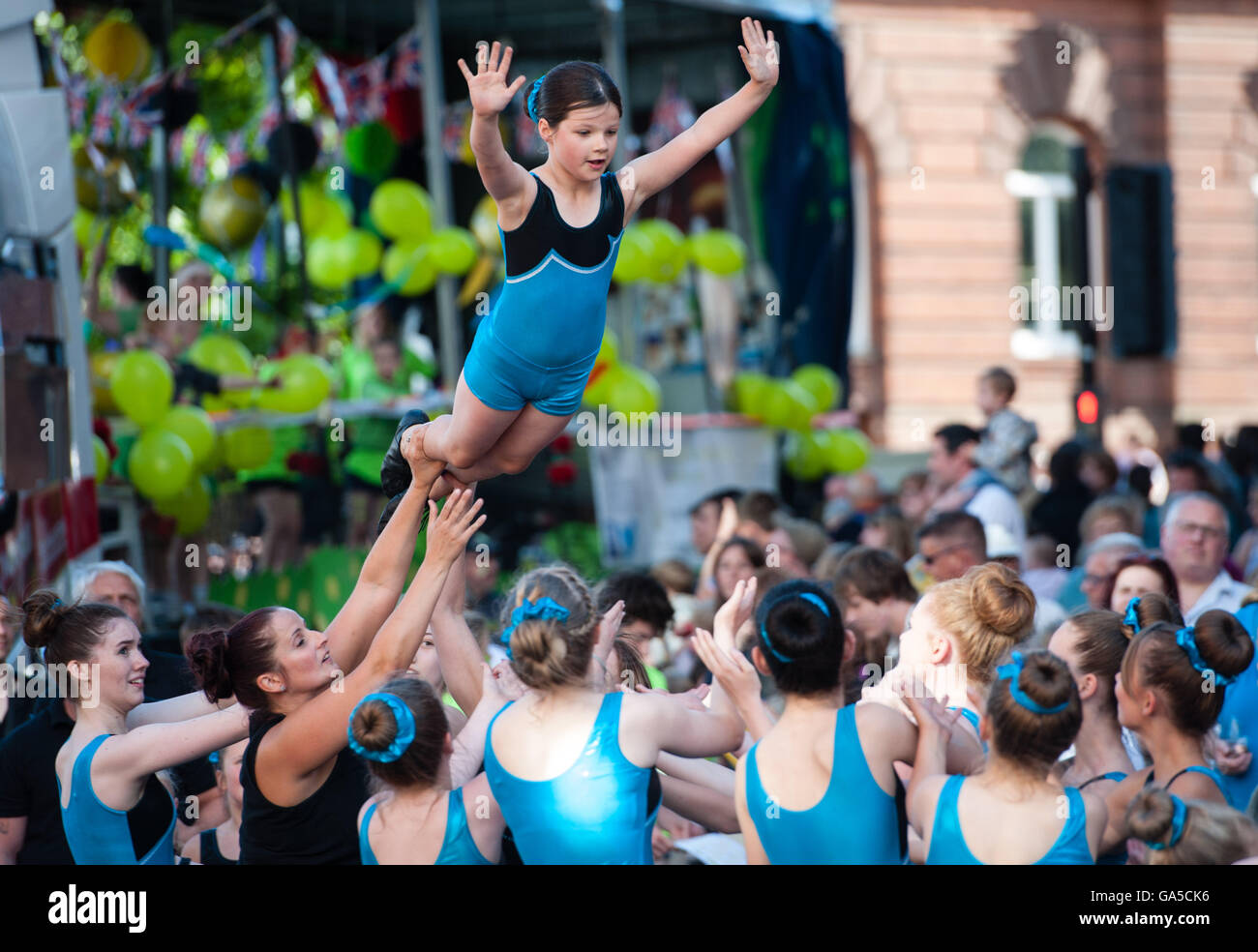 Norwich, UK. 2nd July, 2016. Gymnasts from the Framtastic Gymnastics ...
