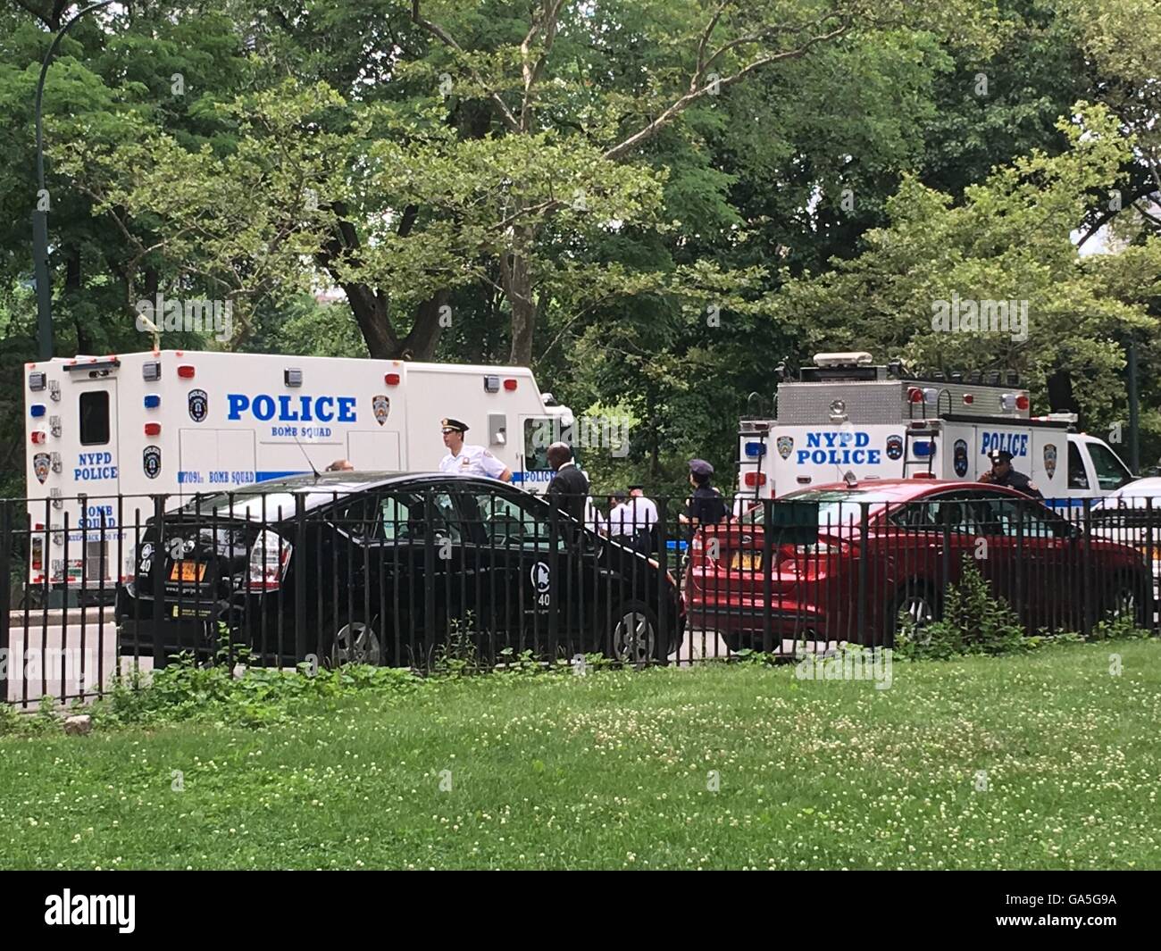 New York, USA. 3rd July, 2016. Police stand guard at Central Park in ...