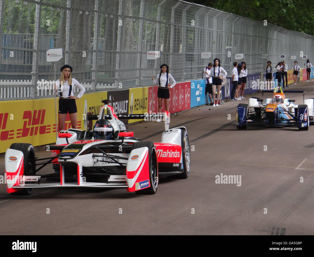 Racing cars on the grid. 2016 FIA Formula E Visa London ePRIX. Round 10 ...