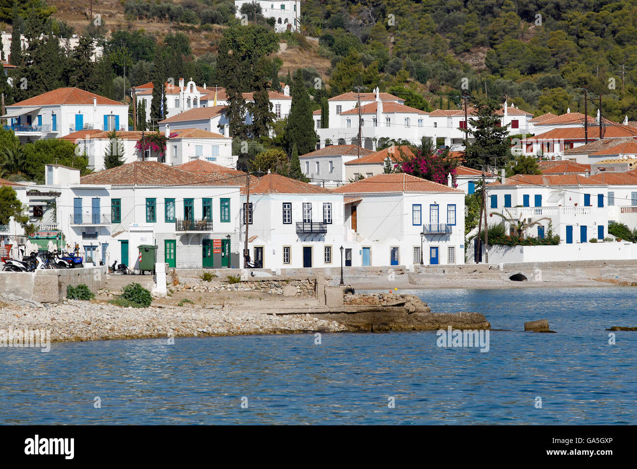 Spetses Island, Greece. 1st July, 2016. Houses along the coast at ...