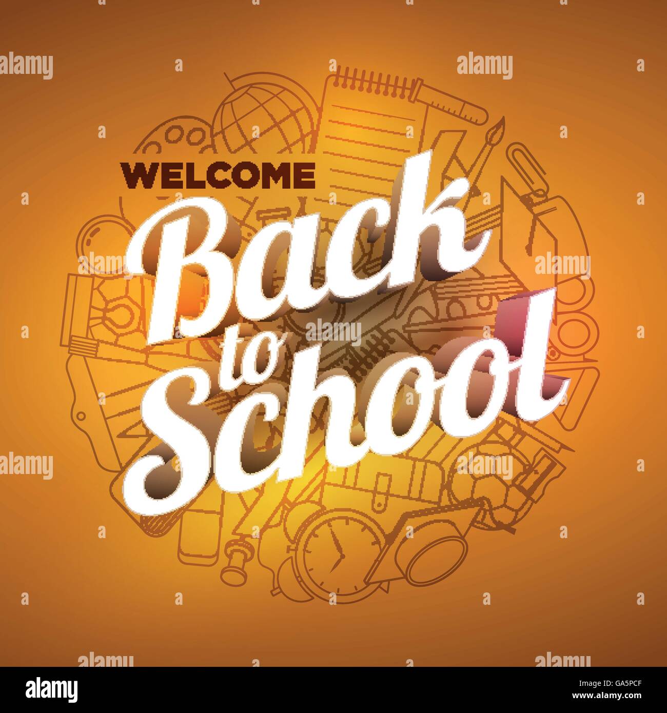 Back to school design with school supplies icons. Detailed vector ...