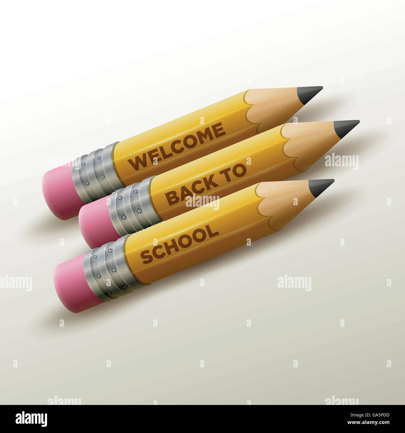 Welcome Back to School type on yellow pencils on white background ...