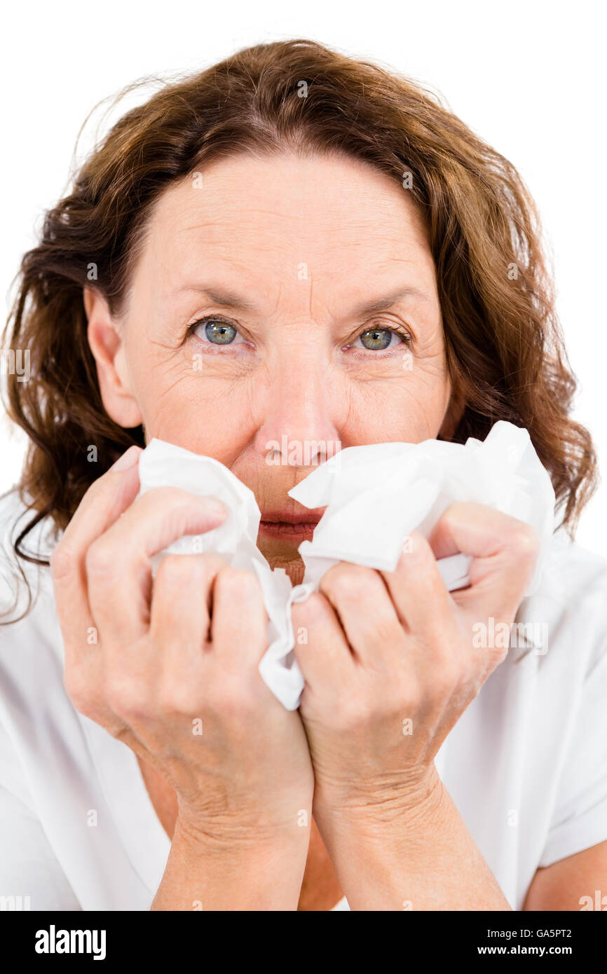 Close-up of portrait mature woman suffering from cold Stock Photo - Alamy