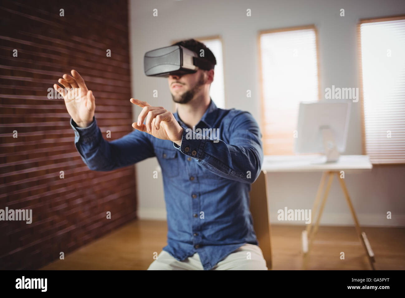 Man using virtual glass Stock Photo - Alamy