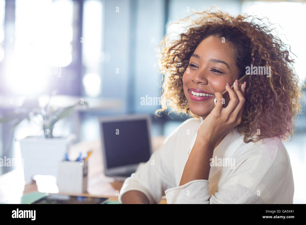 Happy business woman talking hi-res stock photography and images - Alamy