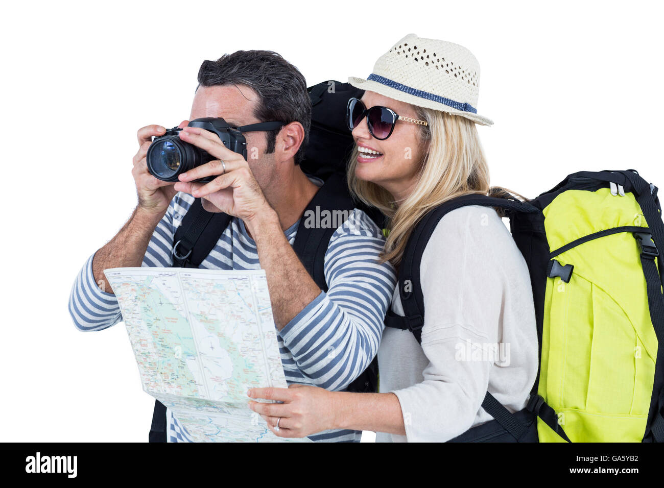 Man photographing while standing by woman Stock Photo - Alamy