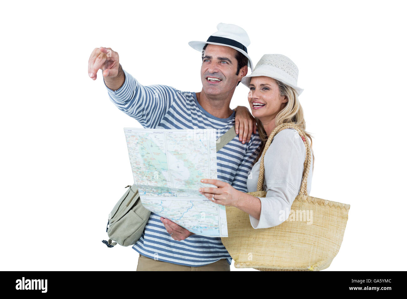 Woman and holding out map hi-res stock photography and images - Alamy
