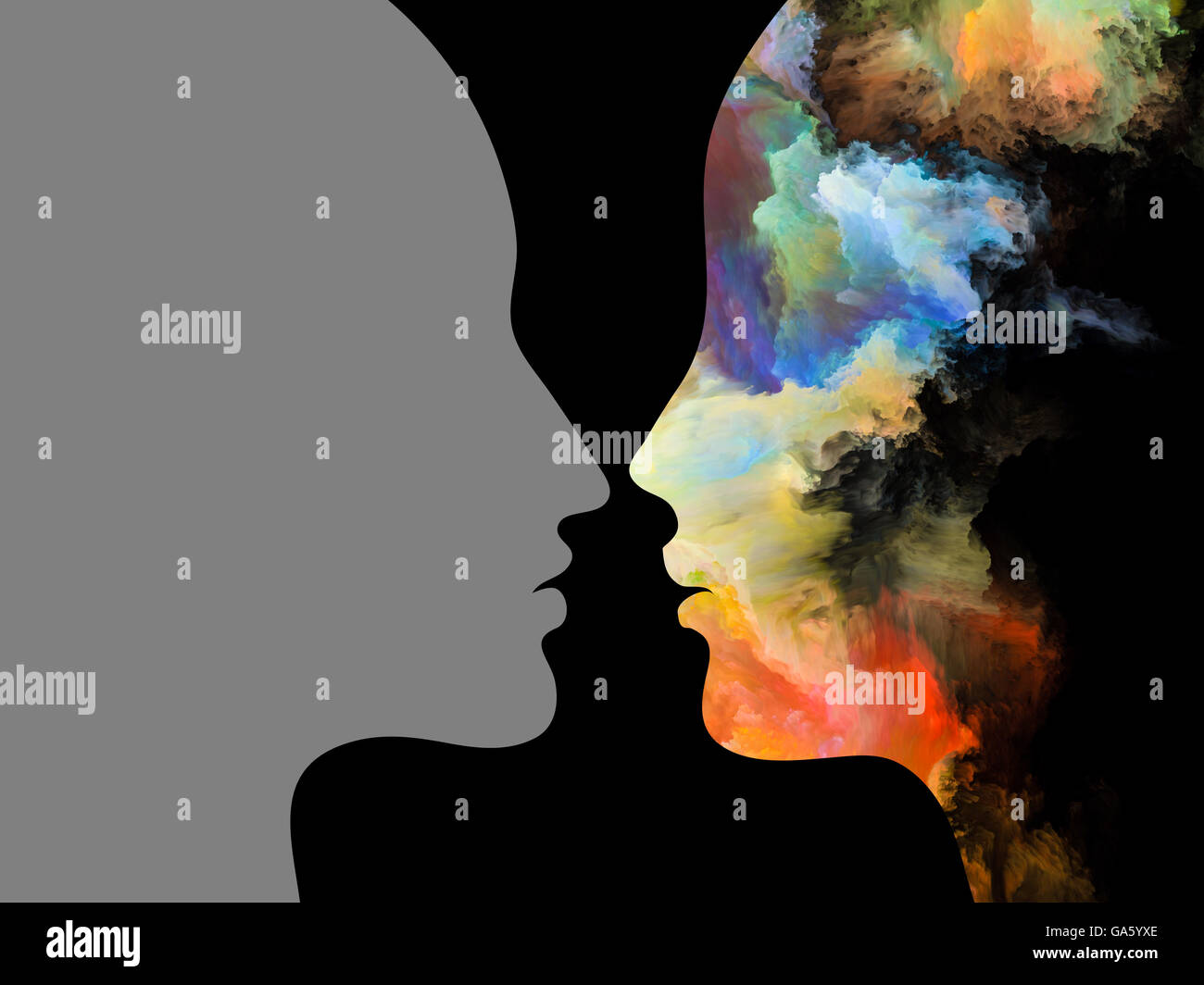 Color Profiles series. Arrangement of colorful human profiles on the ...