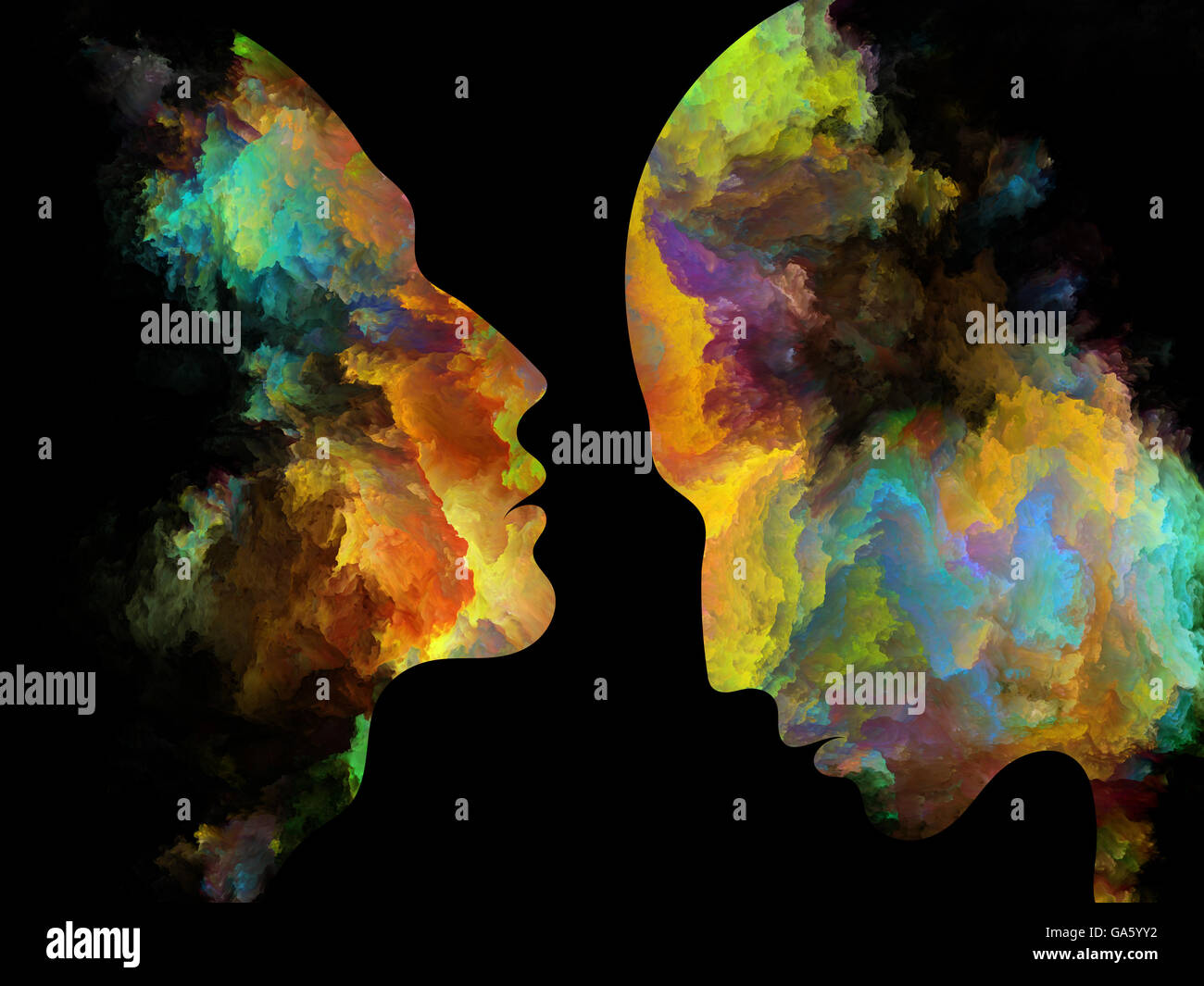 Color Profiles series. Arrangement of colorful human profiles on the ...