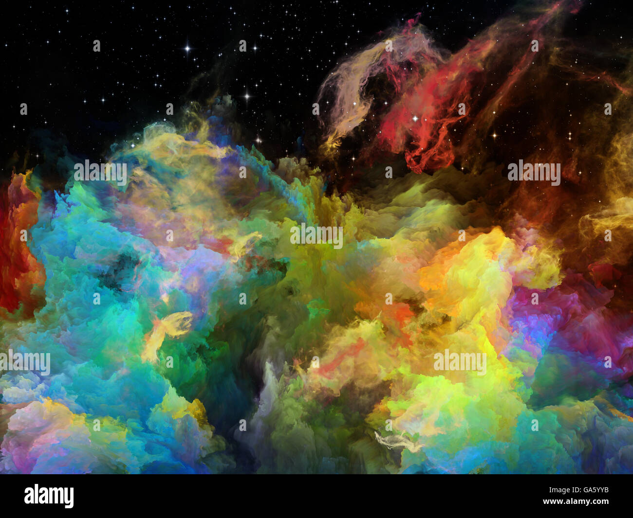Nebula Surface series. Composition of color clouds and fractal elements ...