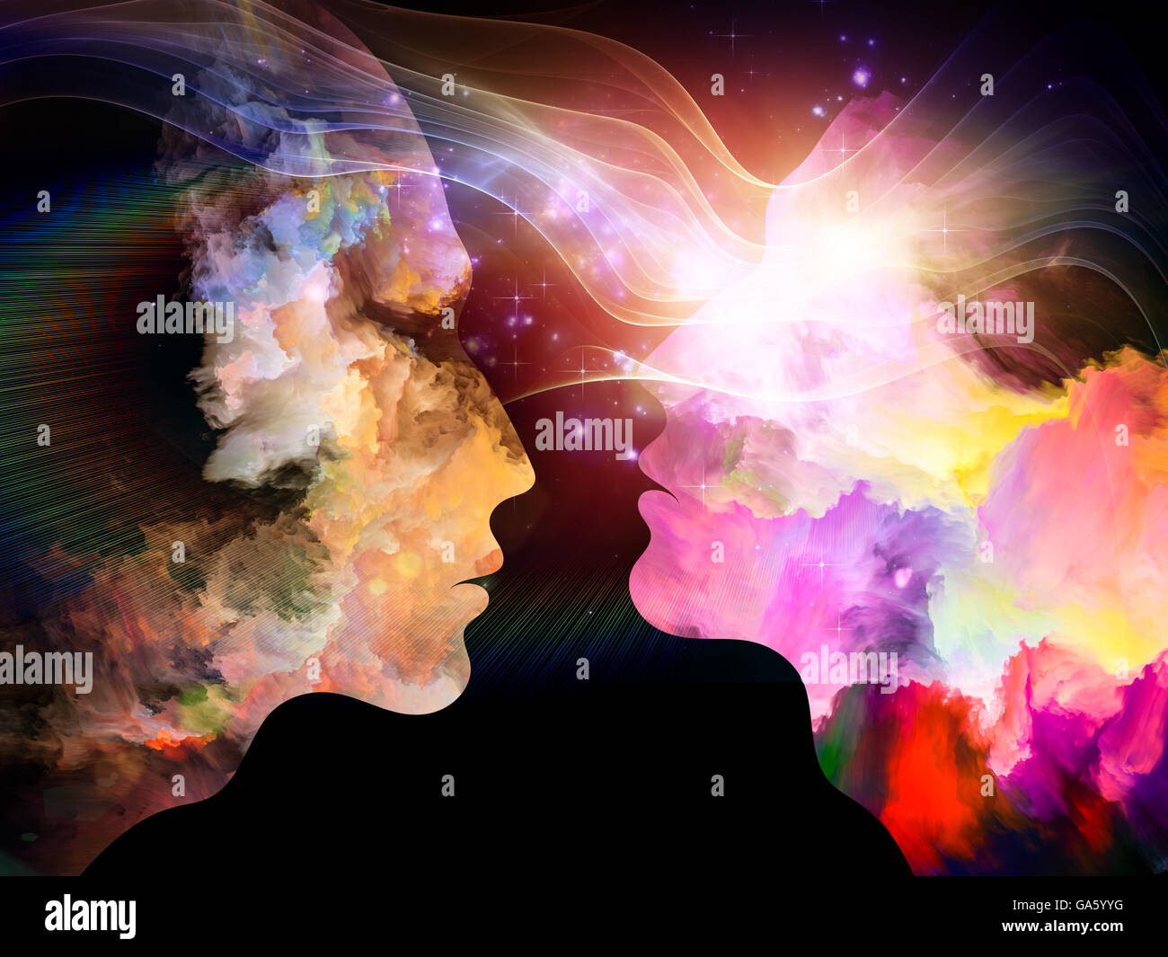 Color Profiles series. Composition of colorful human profiles on the ...
